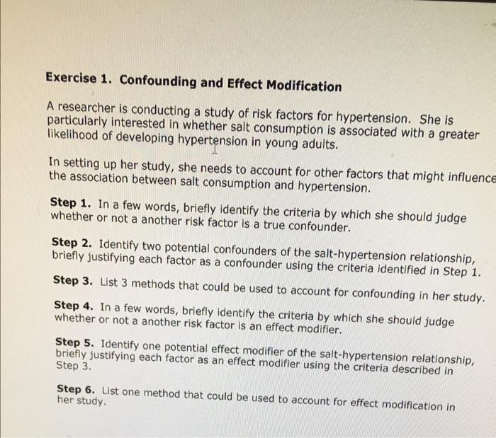Solved Exercise 1. Confounding and Effect Modification A | Chegg.com
