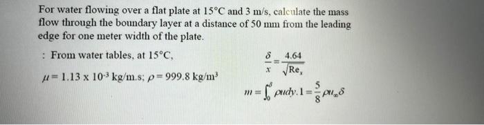 Solved For water flowing over a flat plate at 15°C and 3 | Chegg.com