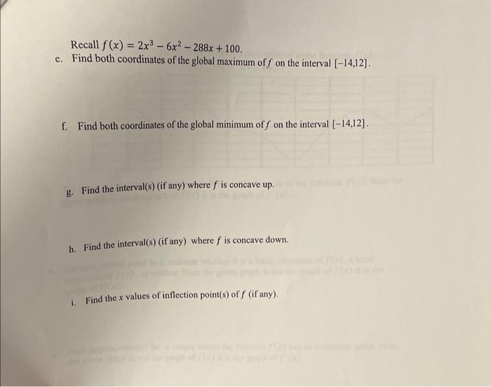 Solved 2) (9 points) Let f(x)=2x3−6x2−288x+100. For full | Chegg.com