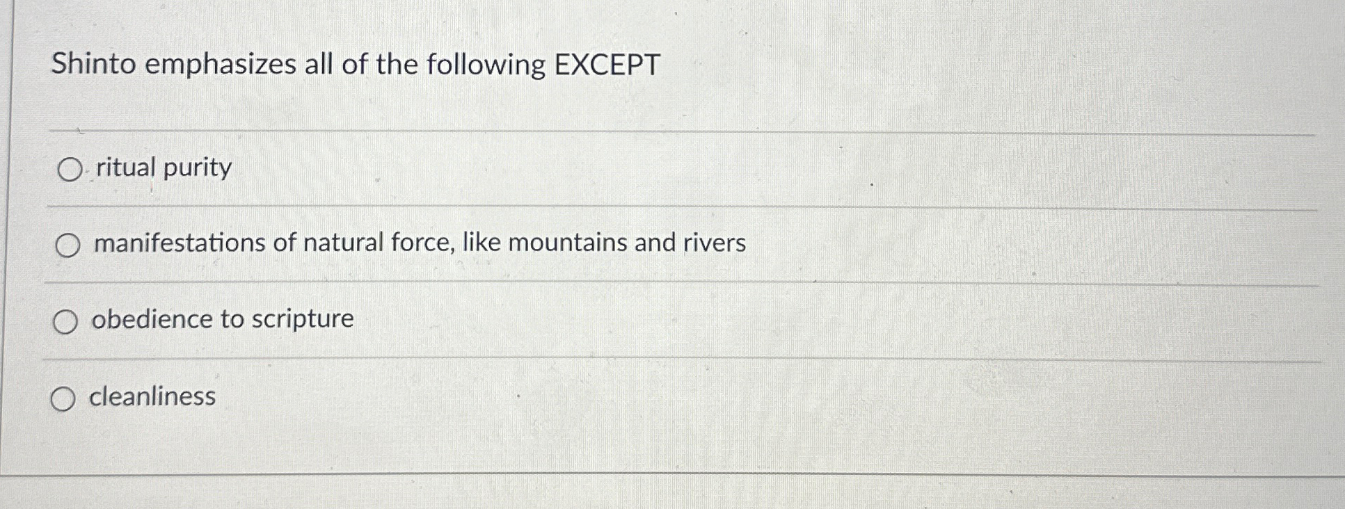 Solved Shinto emphasizes all of the following EXCEPTritual | Chegg.com