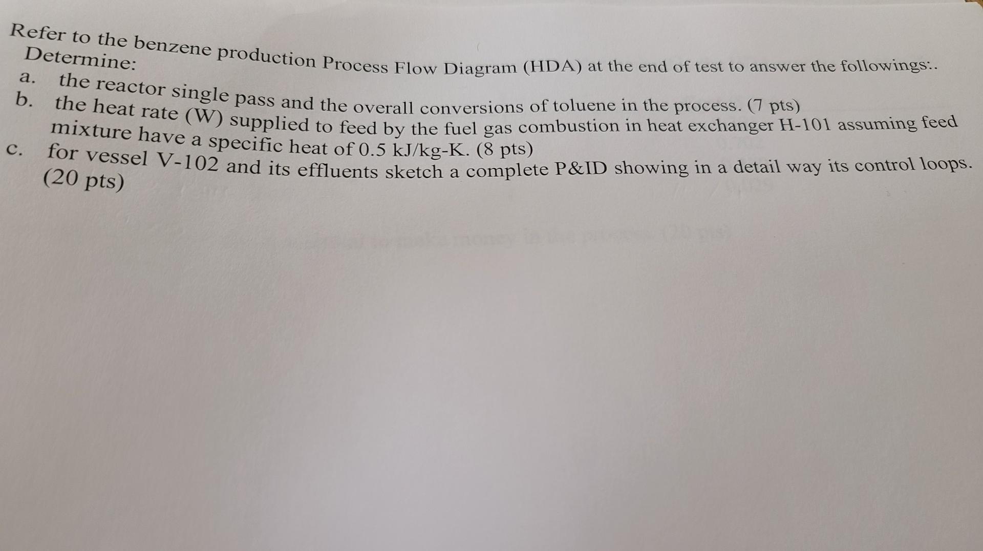 Solved Determine: Refer to the benzene production Process | Chegg.com