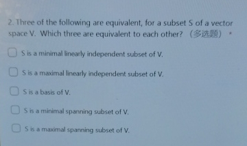 Solved Three of the following are equivalent, for a subset S | Chegg.com
