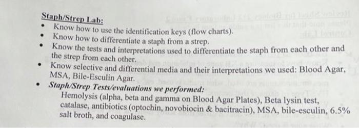 Solved Staph/Strep Lab: Know how to use the identification | Chegg.com