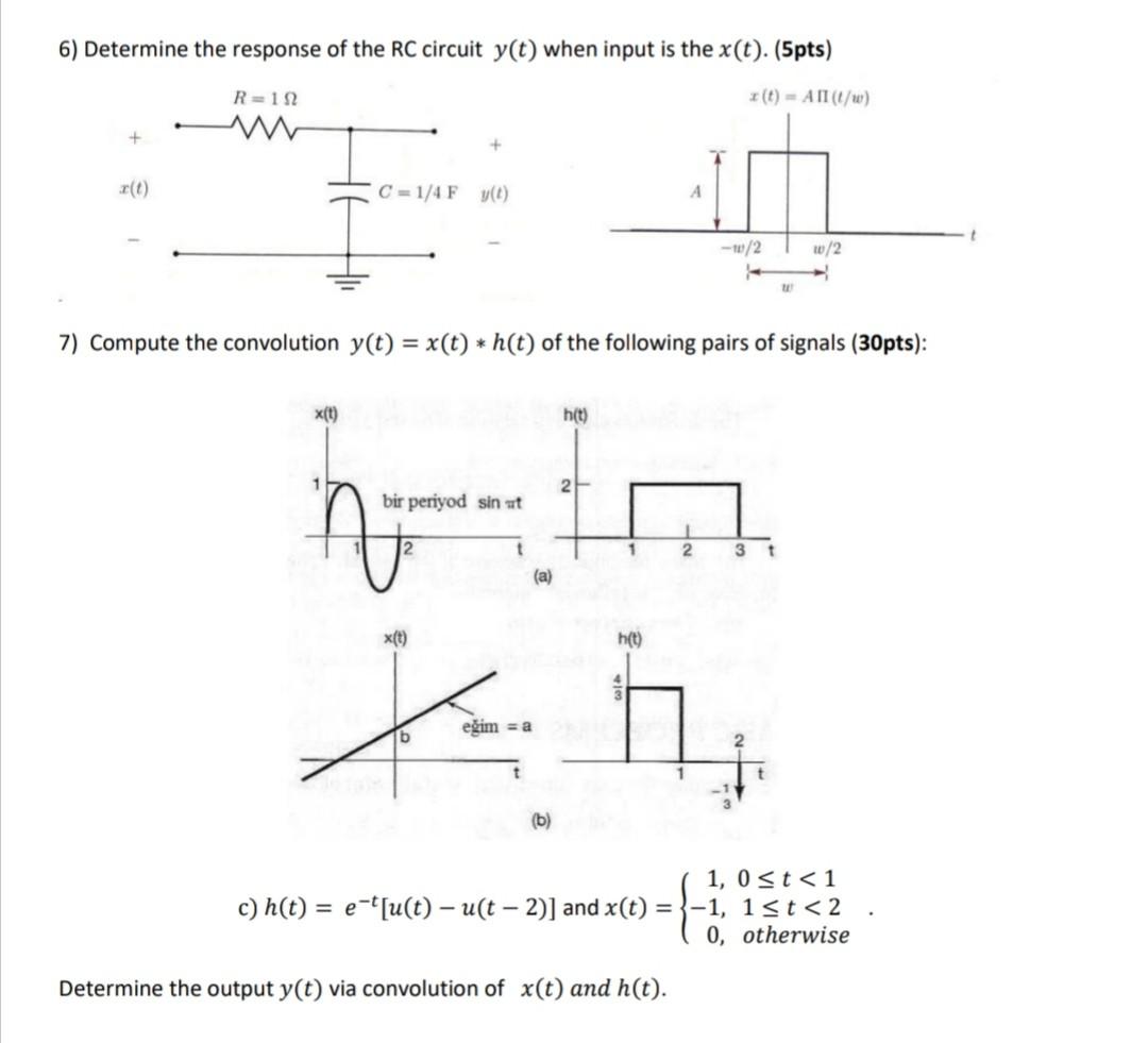 Solved 6) Determine the response of the RC circuit y(t) when | Chegg.com