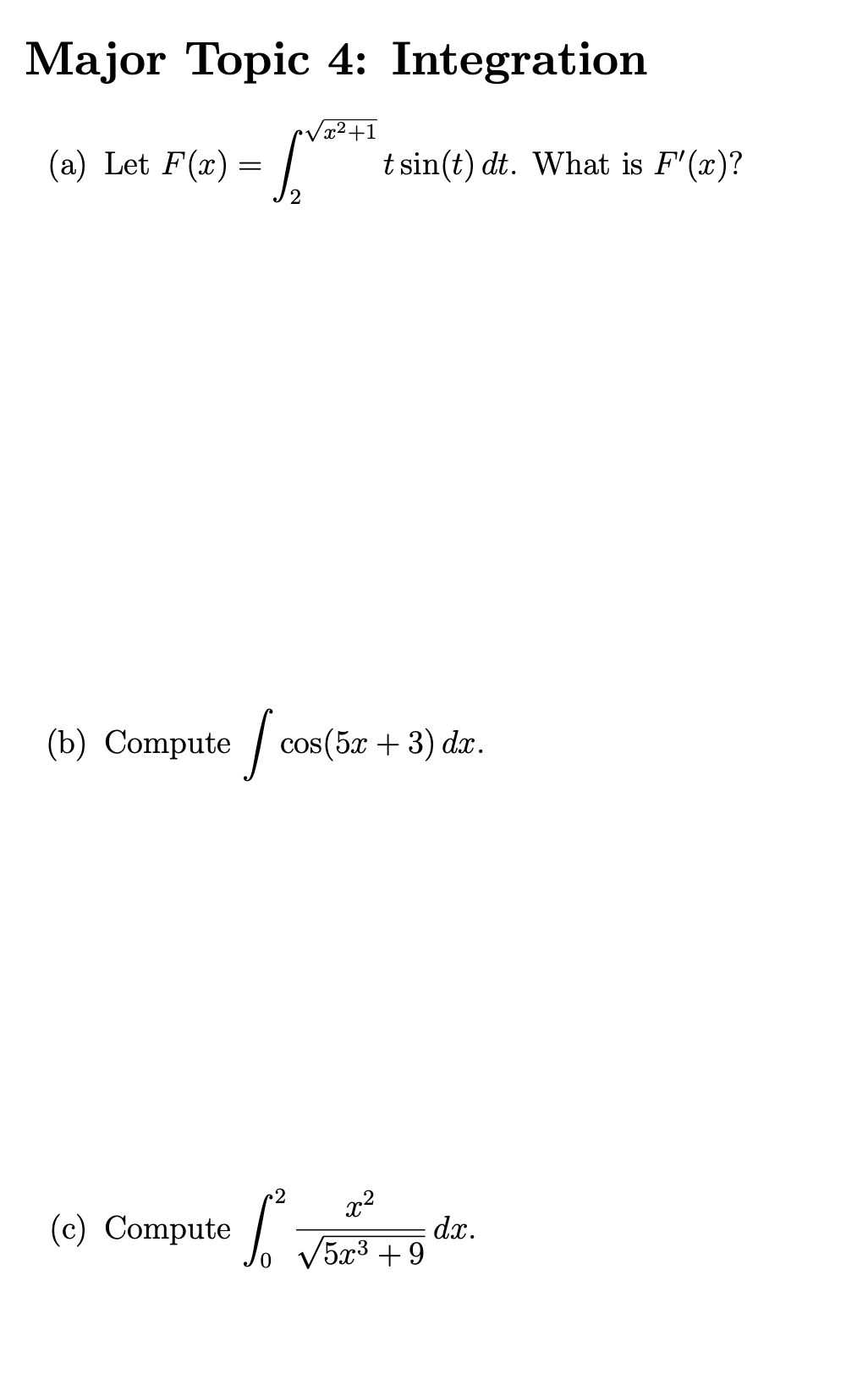 Solved Major Topic 4: Integration(a) ﻿Let | Chegg.com