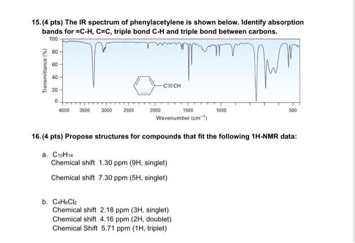 Solved 15. (4 pts) The IR spectrum of phenylacetylene is | Chegg.com