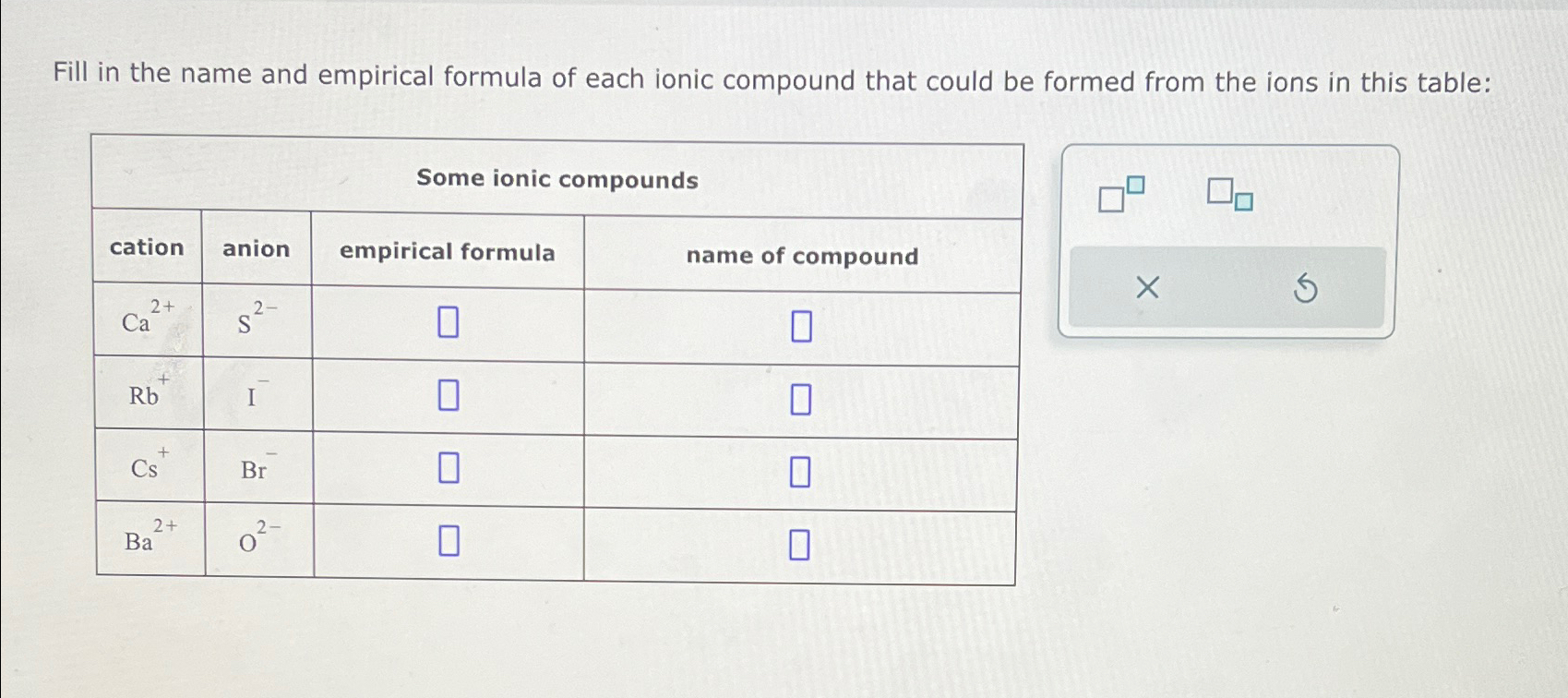 Solved Fill in the name and empirical formula of each ionic | Chegg.com
