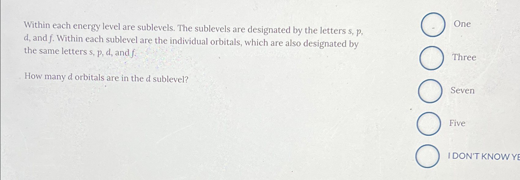 Solved Within each energy level are sublevels. The sublevels | Chegg.com