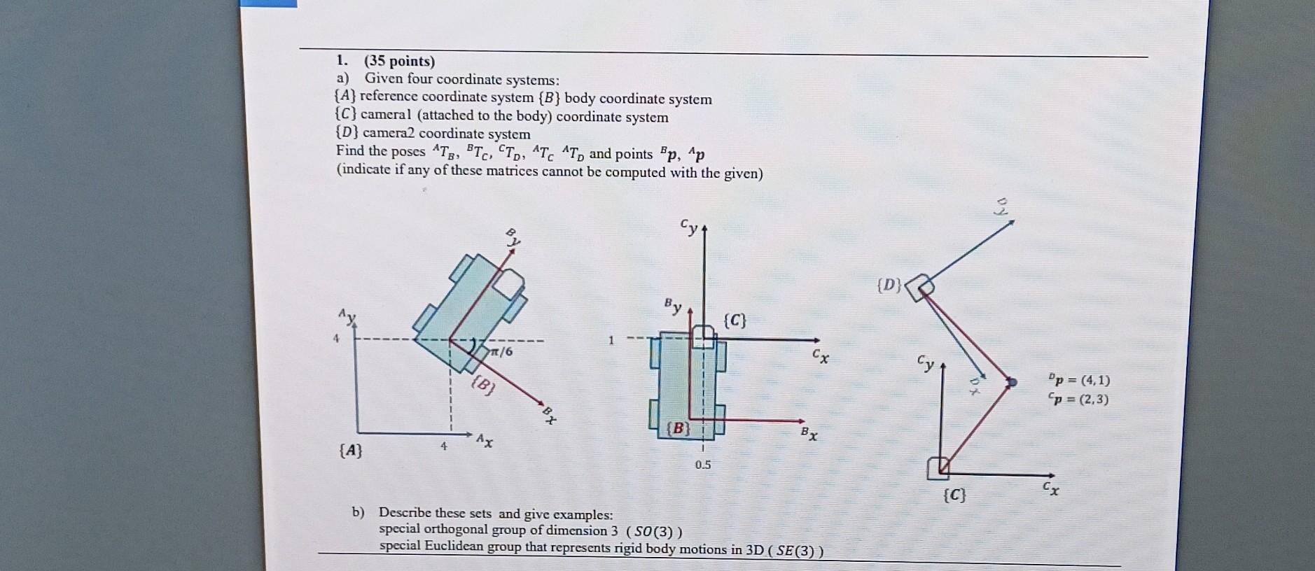 1. (35 points) a) Given four coordinate systems: {A} | Chegg.com