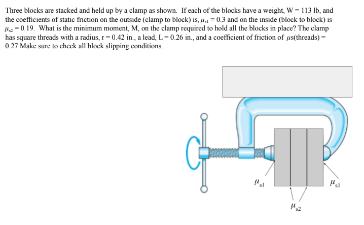 Solved Three blocks are stacked and held up by a clamp as | Chegg.com