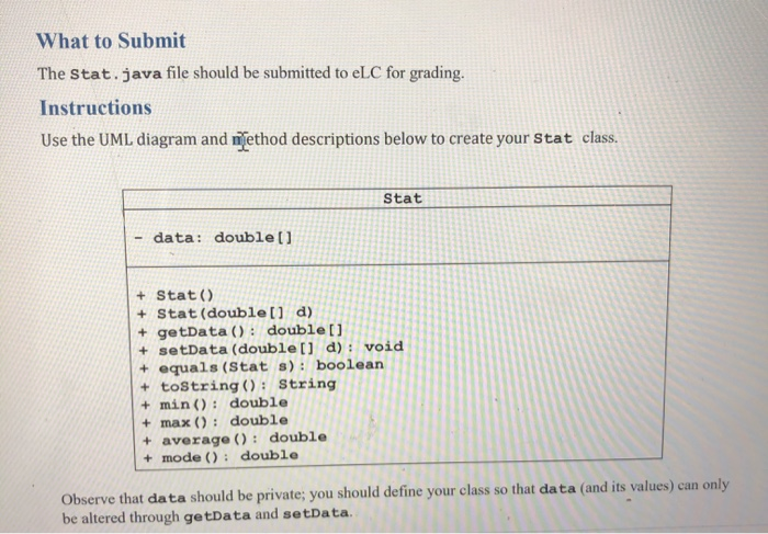 Solved What to Submit The Stat.java file should be submitted | Chegg.com