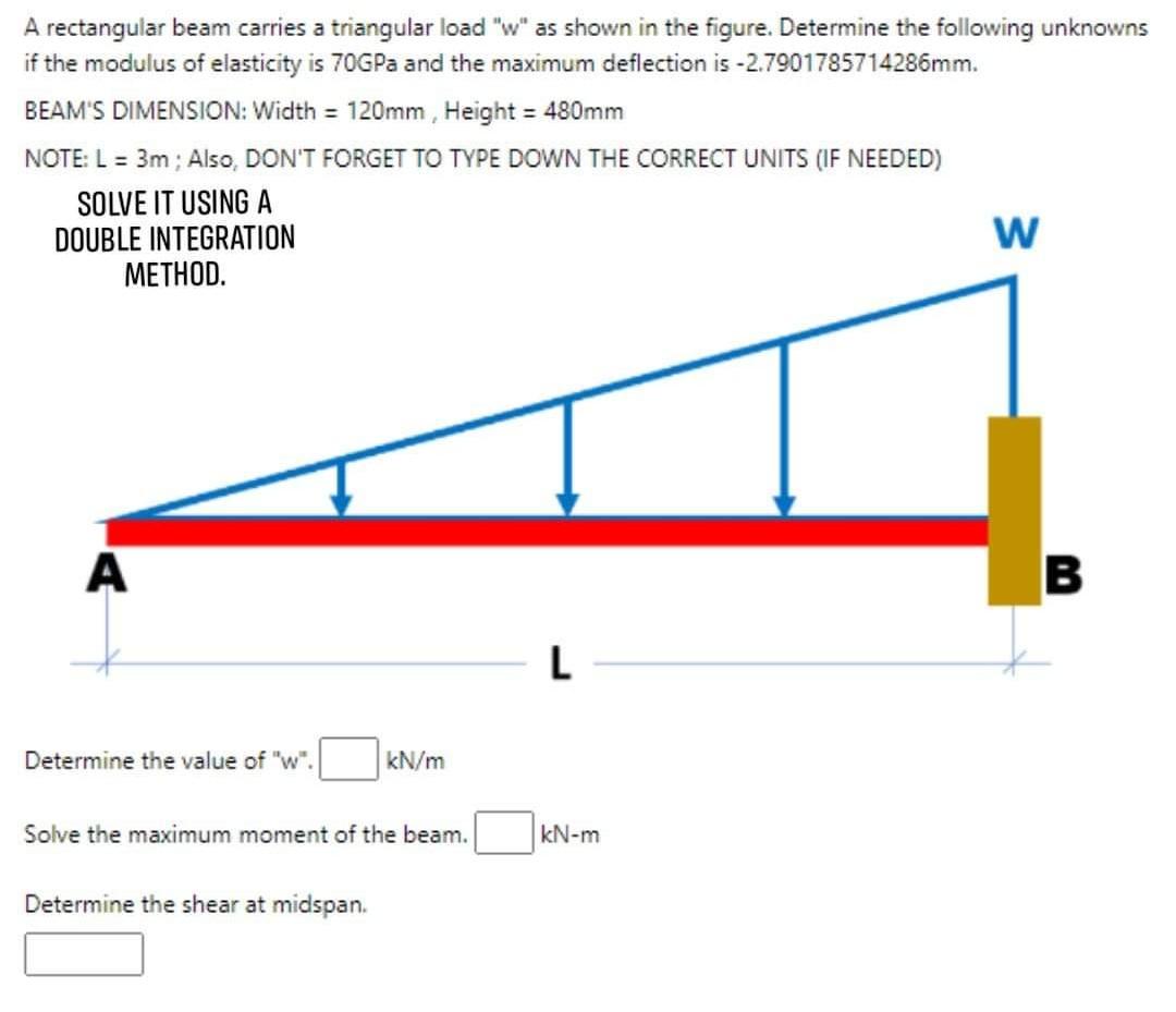 Solved A rectangular beam carries a triangular load "w" as | Chegg.com
