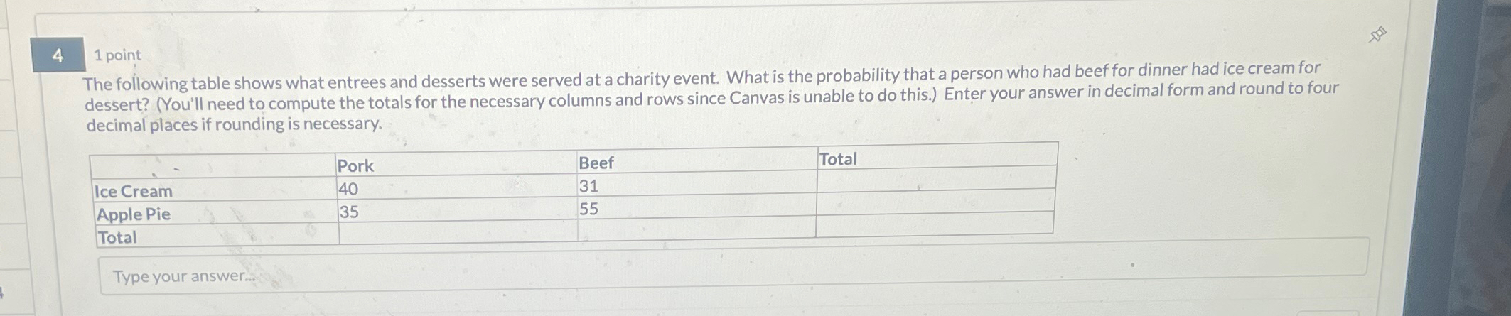 Solved 1 ﻿pointThe following table shows what entrees and | Chegg.com