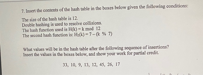 Solved 7. Insert the contents of the hash table in the boxes | Chegg.com