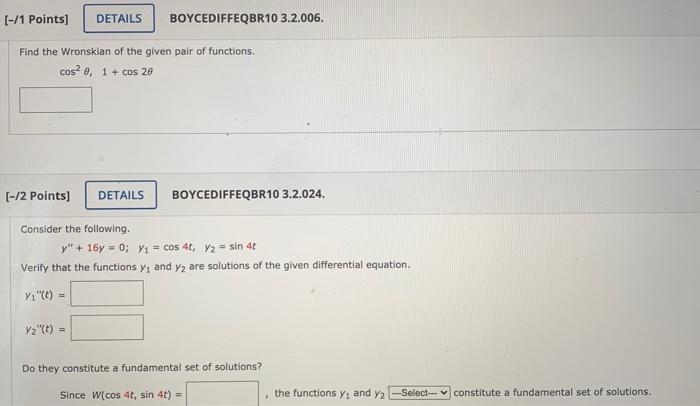 Solved [-/1 Points] DETAILS BOYCEDIFFEQBR10 3.2.006. Find | Chegg.com