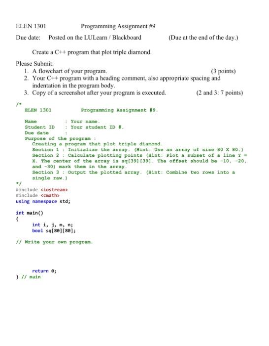 Solved ELEN 1301 Programming Assignment #9 Due date: Posted | Chegg.com