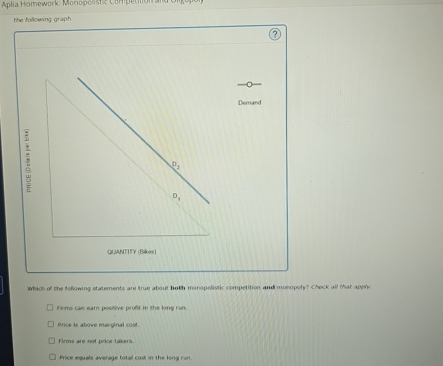 Solved Aplia Homework: Monopolisticthe following graph.Which | Chegg.com