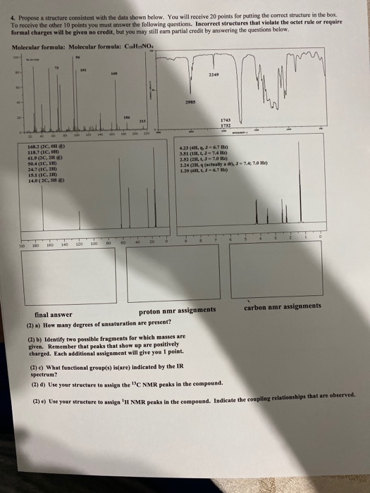 Solved 4. Propose a structure consistent with the data shown | Chegg.com