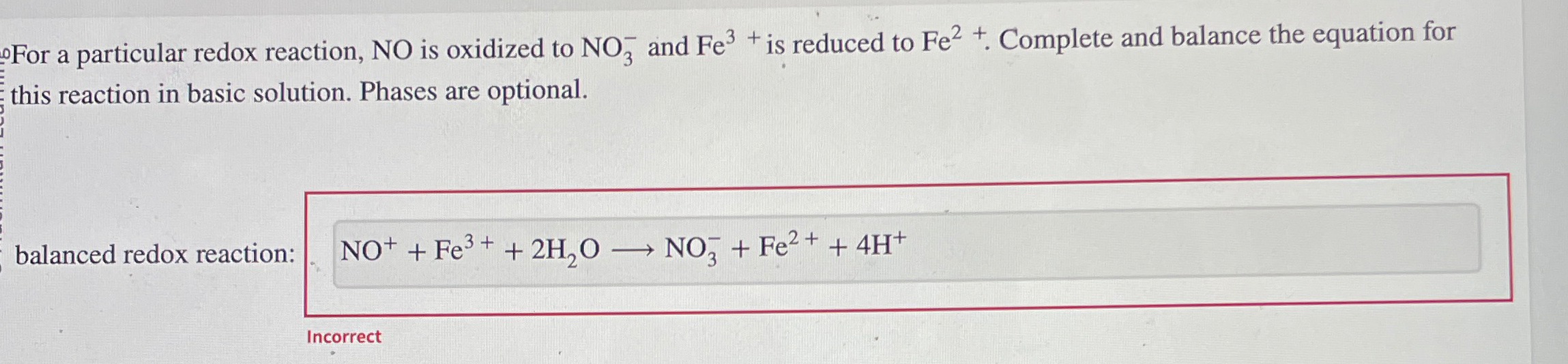 Solved For a particular redox reaction, NO ﻿is oxidized to | Chegg.com
