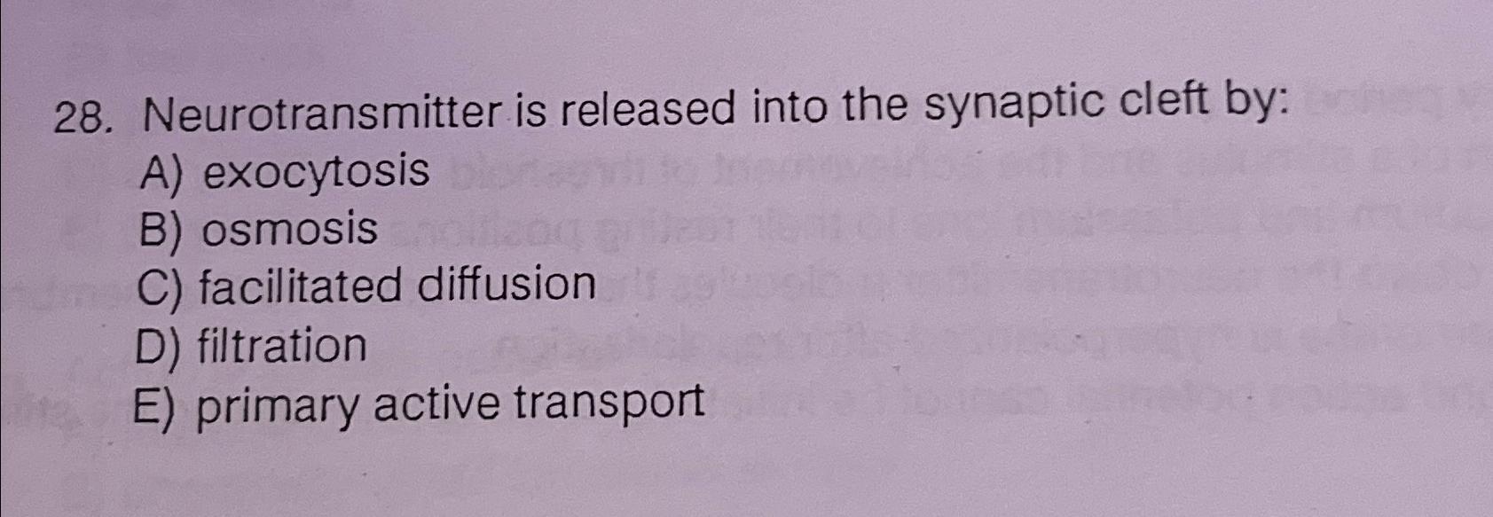 Solved Neurotransmitter is released into the synaptic cleft | Chegg.com