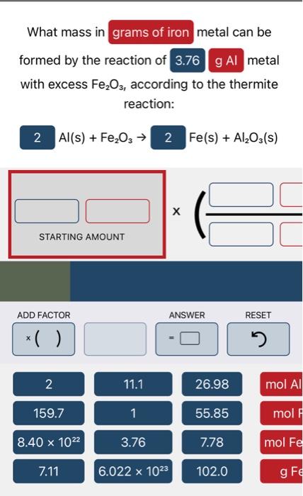 Solved What mass in grams of iron metal can be formed by the | Chegg.com