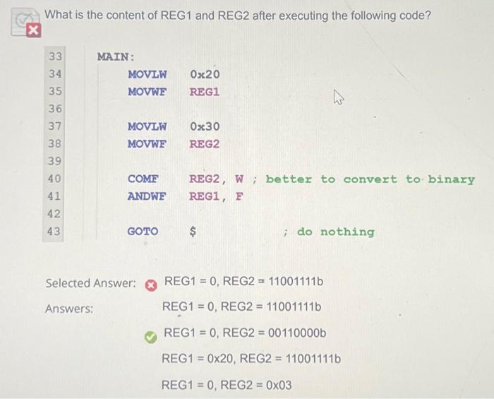 Solved What is the content of REG1 and REG2 after executing | Chegg.com