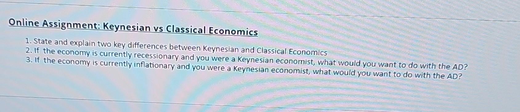 Solved Online Assignment: Keynesian vs Classical Economics | Chegg.com