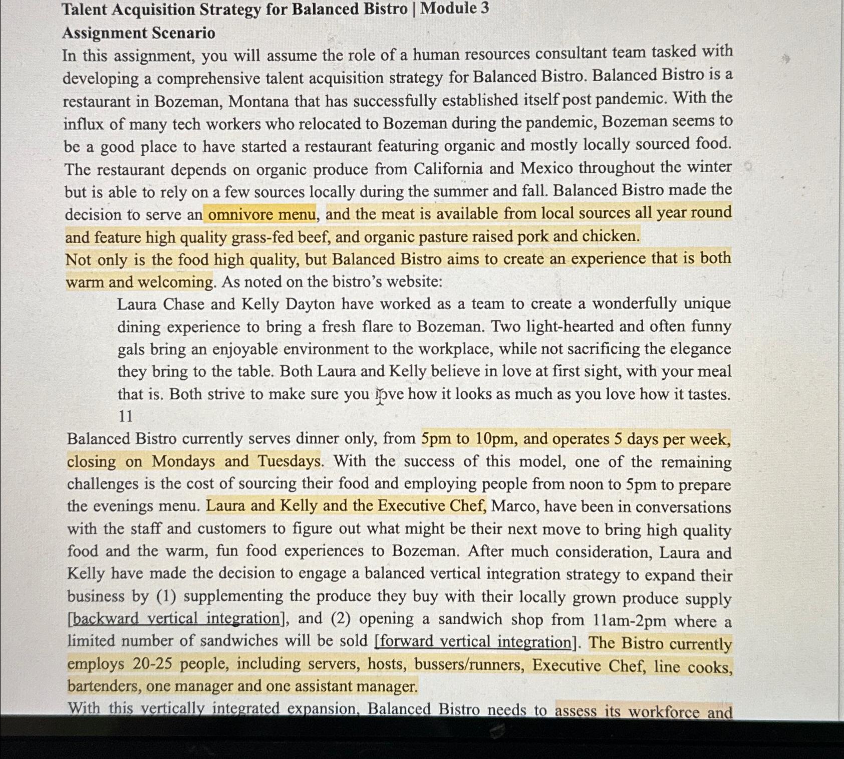 Solved Talent Acquisition Strategy for Balanced Bistro | | Chegg.com