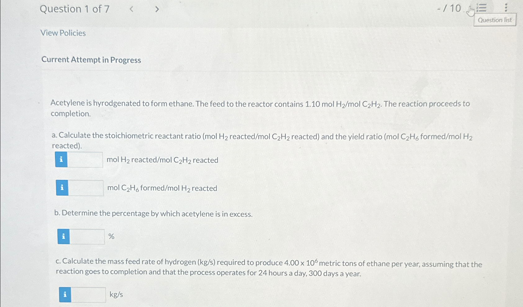 Solved Question 1 ﻿of 7View PoliciesCurrent Attempt in | Chegg.com