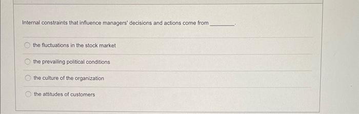Solved Internal constraints that influence managers' | Chegg.com