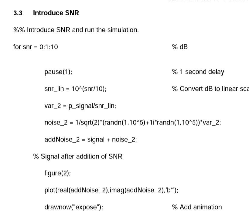 Solved 3.3 Introduce SNR %% Introduce SNR and run the | Chegg.com