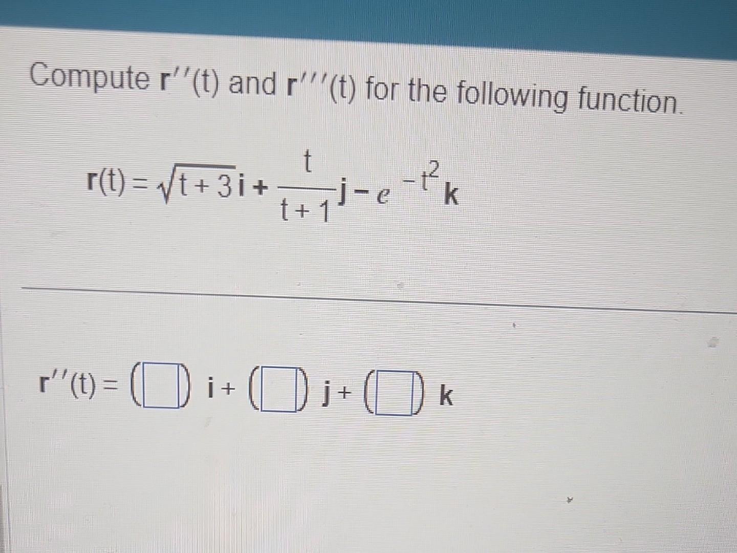 Solved Compute r′′(t) and r′′′(t) for the following | Chegg.com