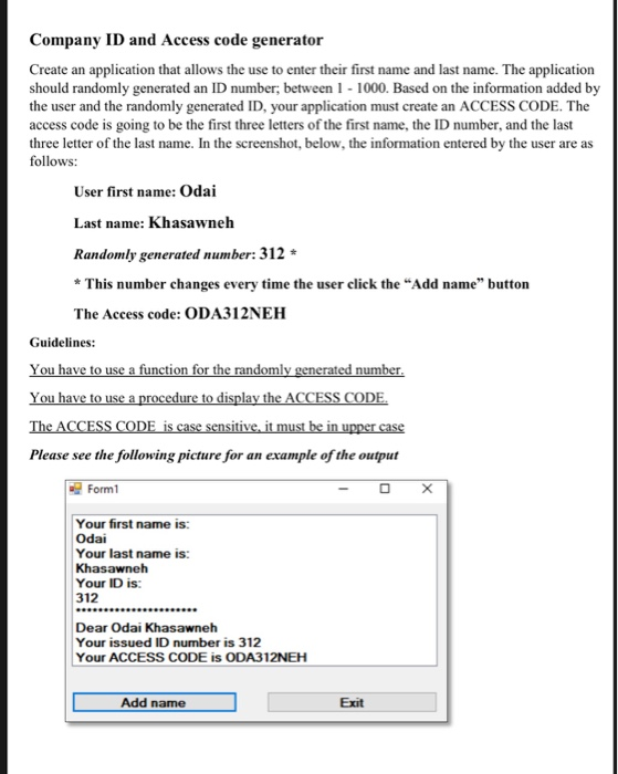 Solved Company ID and Access code generator Create an | Chegg.com