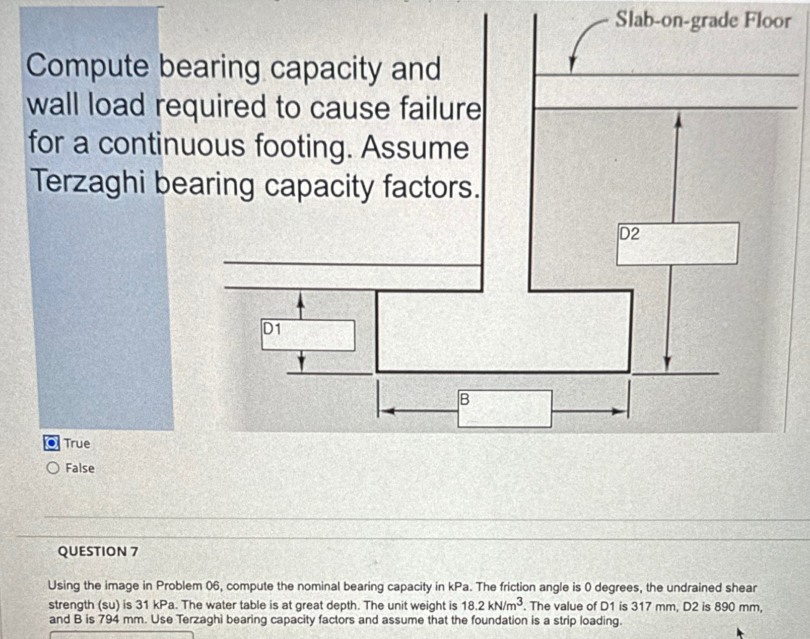 Solved Compute bearing capacity and wall load required to | Chegg.com
