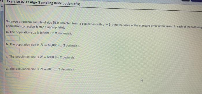 Solved ment a con Exercise 07.17 Algo (Sampling Distribution | Chegg.com