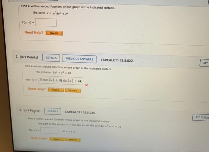 Solved Find A Vector Valued Function Whose Graph Is The 