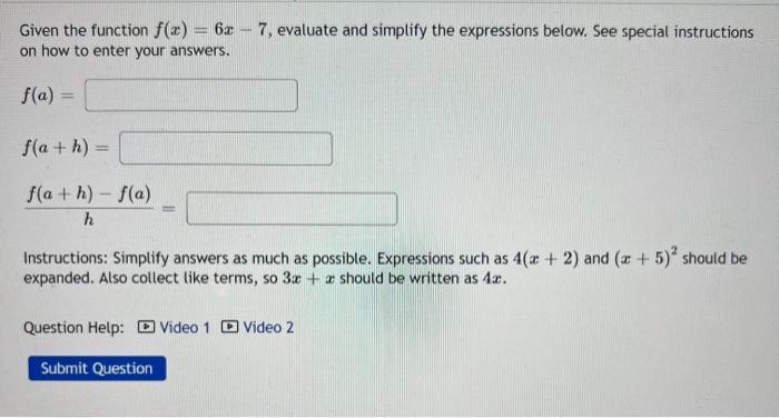 Solved For The Function F X 3x 8 Evaluate And Simplify The