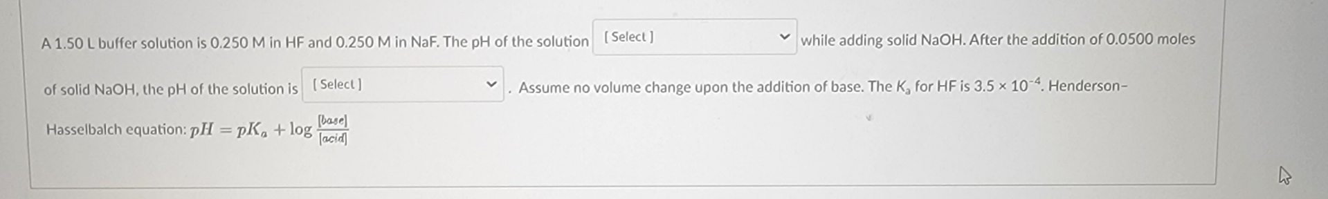 A 1.50 ﻿L buffer solution is 0.250M ﻿in HF ﻿and | Chegg.com