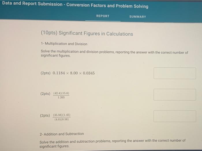 Solved and Report Submission - Conversion Factors and | Chegg.com