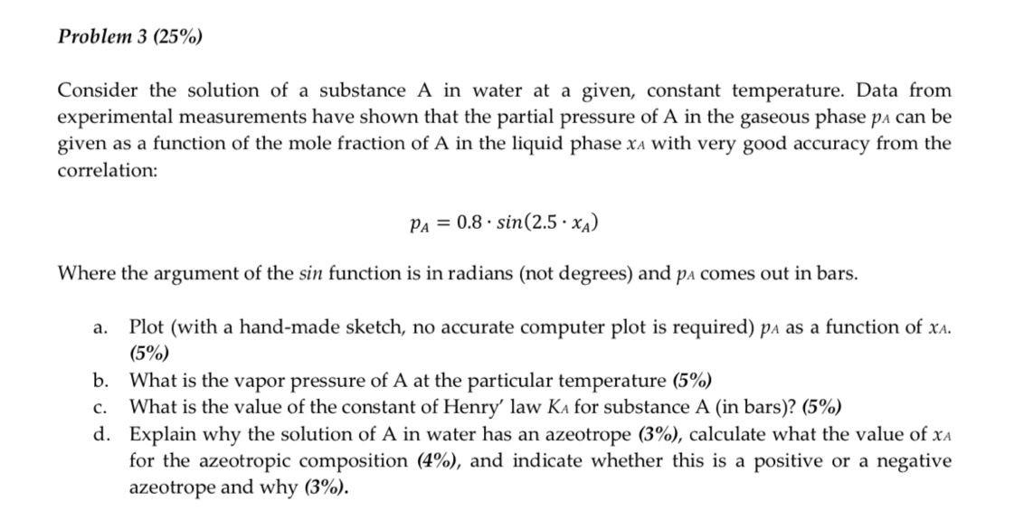 Solved Consider the solution of a substance A in water at a | Chegg.com