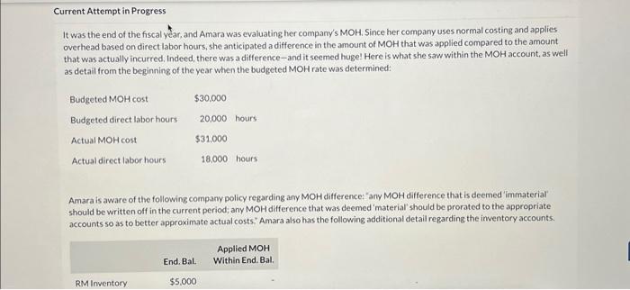 Solved It was the end of the fiscal year, and Amara was | Chegg.com