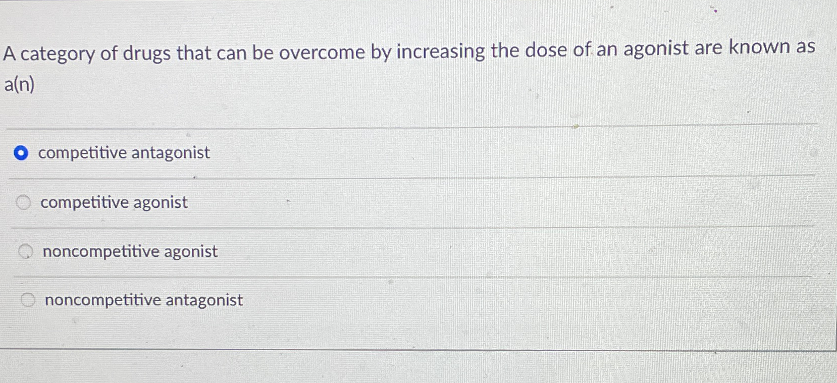 Solved A category of drugs that can be overcome by | Chegg.com