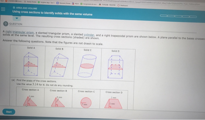 Solved AREA AND VOLUME Using cross sections to identify | Chegg.com