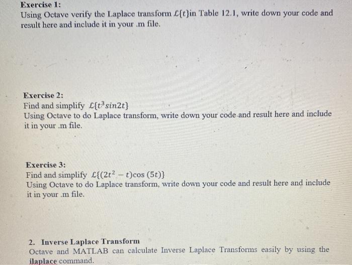 Procedure: 1. Laplace Transform Octave and MATLAB can | Chegg.com