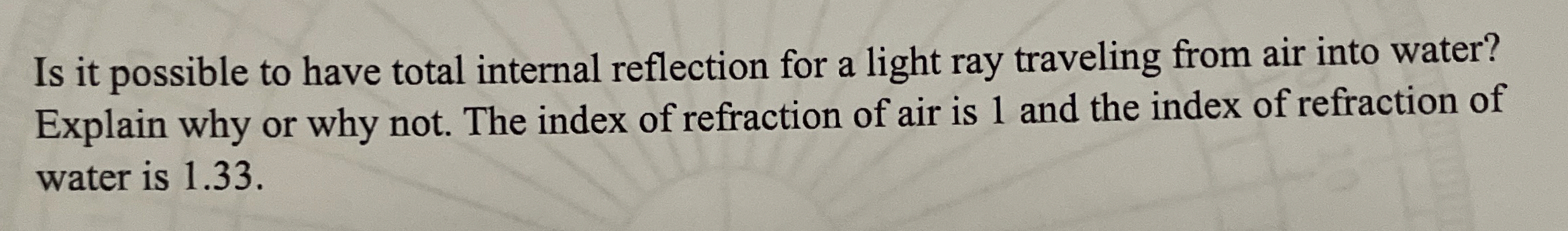 Solved Is it possible to have total internal reflection for | Chegg.com
