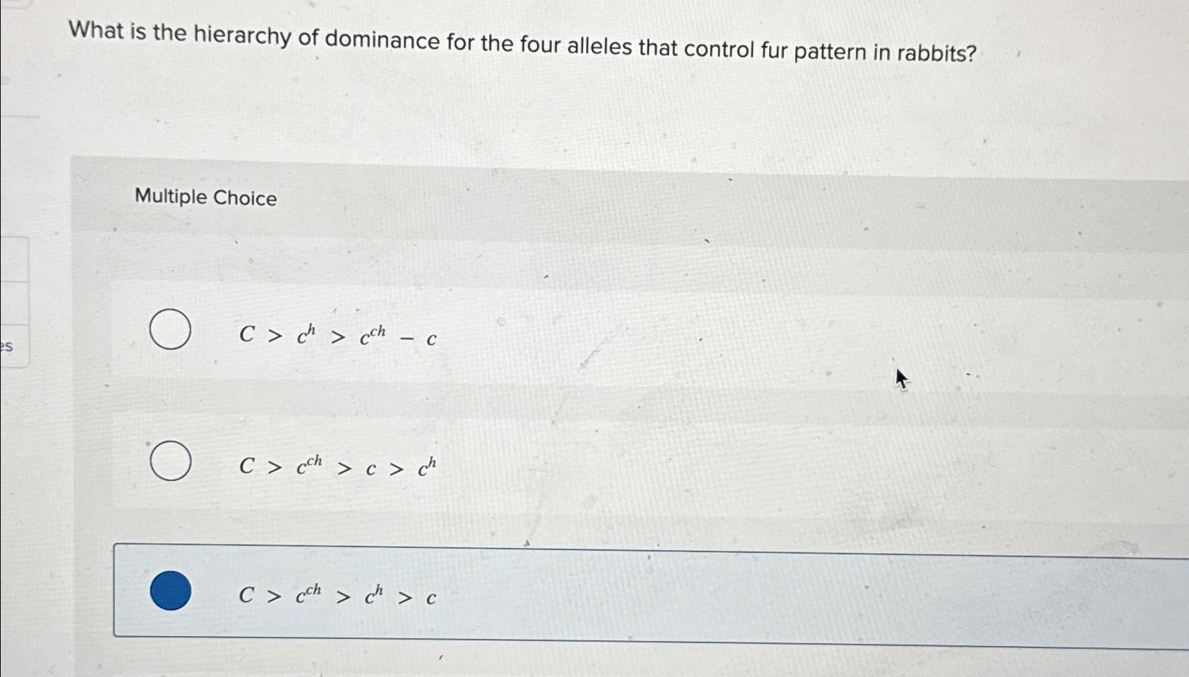 Solved What is the hierarchy of dominance for the four | Chegg.com