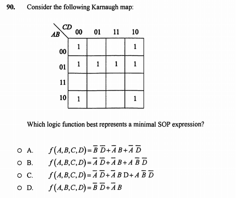 Solved 90. Consider the following Karnaugh map: Which logic | Chegg.com
