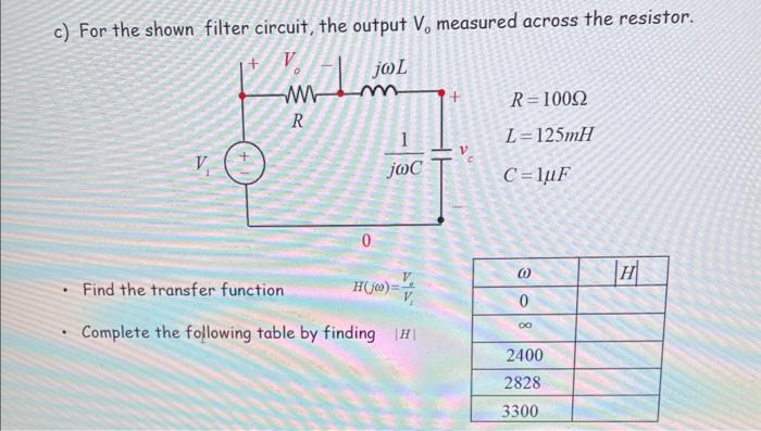 Solved c) For the shown filter circuit, the output V0 | Chegg.com