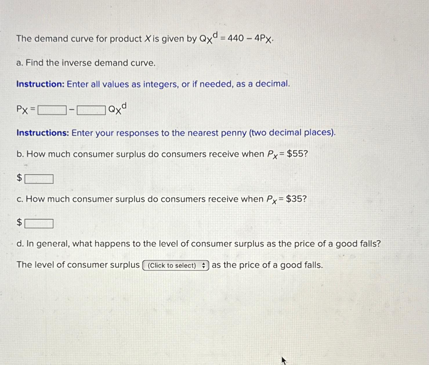 Solved The demand curve for product x ﻿is given by | Chegg.com
