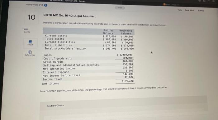 Solved Homework 2 O COTB MC Qu. 16.42 (Algo) Assume... 10 08 | Chegg.com